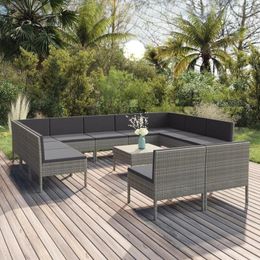 12-tlg. Garten-Lounge-Set,Gartenmöbel-Set mit Auflagen Poly Rattan Grau vidaXL