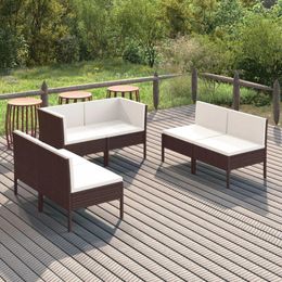 6-tlg. Garten-Lounge-Set,Gartenmöbel-Set mit Auflagen Poly Rattan Braun vidaXL