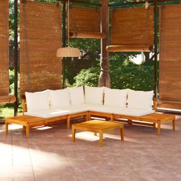 4-tlg. Garten-Lounge-Set,Gartenmöbel-Set mit Cremeweißen Kissen Akazienholz vidaXL