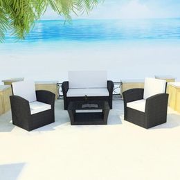 4-tlg. Garten-Lounge-Set,Gartenmöbel-Set mit Auflagen Poly Rattan Schwarz vidaXL