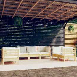 Bonnevie - 7-tlg. Garten-Lounge-Set,Gartenmöbel-Set mit Creme Kissen Massivholz Kiefer vidaXL