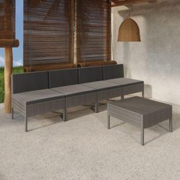 5-tlg. Garten-Lounge-Set,Gartenmöbel-Set mit Auflagen Poly Rattan Grau vidaXL