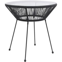 Garden Esstisch,Gartentisch Schwarz Ø70x74 cm Rattan und Glas vidaXL