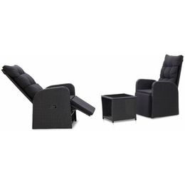 Bonnevie - 3-tlg. Bistro-Set mit Auflagen Poly Rattan Schwarz vidaXL204488