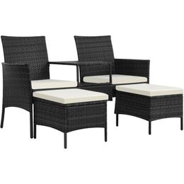 2-Sitzer-Gartensofa,Lounge-Sofa mit Tisch & Hocker Poly Rattan Schwarz vidaXL