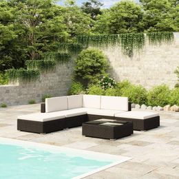 6-tlg. Garten-Lounge-Set,Gartenmöbel-Set mit Auflagen Poly Rattan Schwarz vidaXL