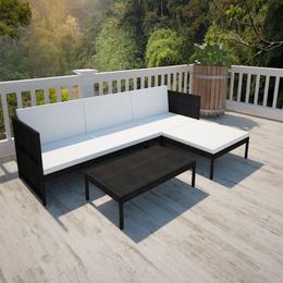 Bonnevie - 3-tlg. Garten-Lounge-Set,Gartenmöbel-Set mit Auflagen Poly Rattan Schwarz vidaXL