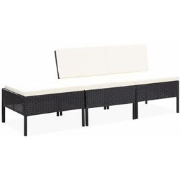 3-tlg. Garten-Lounge-Set,Gartenmöbel-Set mit Auflagen Poly Rattan Schwarz vidaXL