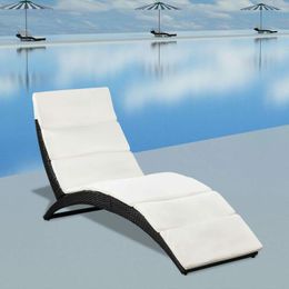 Klappbare Sonnenliege,Liegestuhl mit Auflage Poly Rattan Schwarz vidaXL