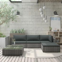 5-tlg. Garten-Lounge-Set,Gartenmöbel-Set mit Auflagen Poly Rattan Grau vidaXL