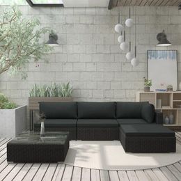 5-tlg. Garten-Lounge-Set，Gartenmöbel-Set mit Auflagen Poly Rattan Schwarz vidaXL