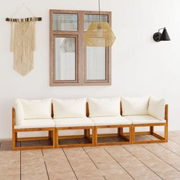 4-Sitzer-Gartensofa,Lounge-Sofa mit Auflagen Creme Akazie Massivholz vidaXL