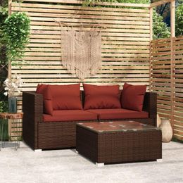 3-tlg. Garten-Lounge-Set,Gartenmöbel-Set mit Kissen Braun Poly Rattan vidaXL