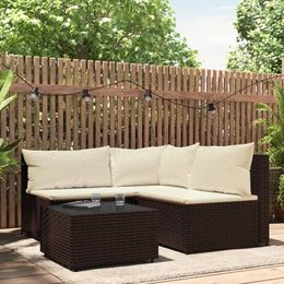 Bonnevie - 4-tlg. Garten-Lounge-Set,Gartenmöbel-Set mit Kissen Braun Poly Rattan vidaXL