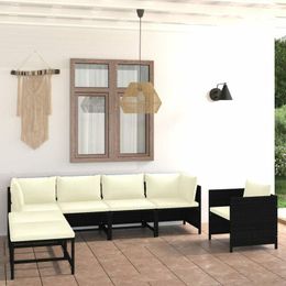 7-tlg. Garten-Lounge-Set,Gartenmöbel-Set mit Kissen Poly Rattan Schwarz vidaXL