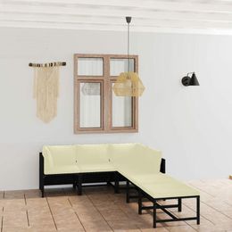 6-tlg. Garten-Lounge-Set,Gartenmöbel-Set mit Kissen Poly Rattan Schwarz vidaXL