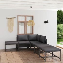 6-tlg. Garten-Lounge-Set,Gartenmöbel-Set mit Kissen Poly Rattan Grau vidaXL