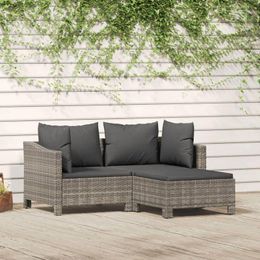 3-tlg. Garten-Lounge-Set,Gartenmöbel-Set mit Kissen Grau Poly Rattan vidaXL