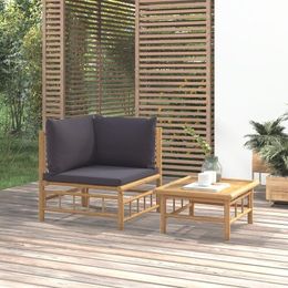 2-tlg. Garten-Lounge-Set,Gartenmöbel-Set mit Dunkelgrauen Kissen Bambus vidaXL