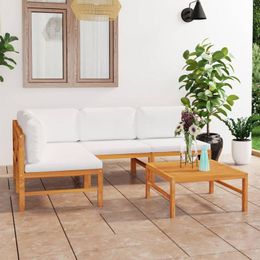 5-tlg. Garten-Lounge-Set,Gartenmöbel-Set mit Creme Kissen Massivholz Teak vidaXL