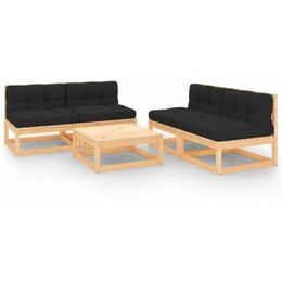 5-tlg. Garten-Lounge-Set mit Kissen Massivholz Kiefer Vidaxl Anthrazit