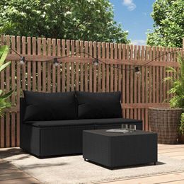 3-tlg. Garten-Lounge-Set,Gartenmöbel-Set mit Kissen Schwarz Poly Rattan vidaXL