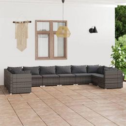 Bonnevie - 10-tlg. Garten-Lounge-Set mit Kissen Poly Rattan Grau vidaXL21659