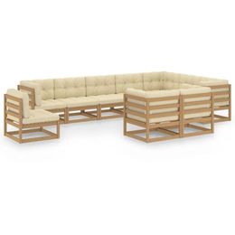 10-tlg. Garten-Lounge-Set,Gartenmöbel-Set Kissen Honigbraun Kiefer Massivholz vidaXL