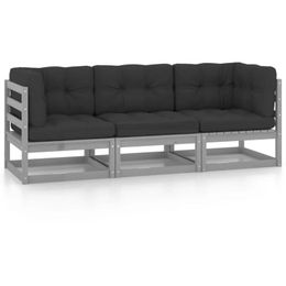 Bonnevie - 3-Sitzer-Gartensofa,Lounge-Sofa mit Kissen Kiefer Massivholz vidaXL