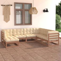 7-tlg. Garten-Lounge-Set mit Kissen Massivholz Kiefer Vidaxl Braun