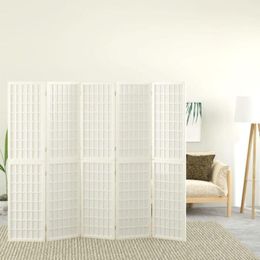 5-tlg. Paravent Japanischer Stil Faltbar 200x170 cm Weiß Vidaxl Weiß