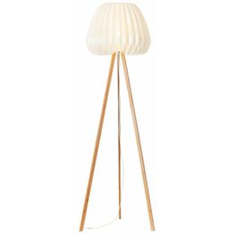 Lampe, Inna Standleuchte, dreibeinig holz hell/weiß, Bambus/Kunststoff, 1x A60, E27, 60W,Normallampen (nicht enthalten) - weiß - Brilliant