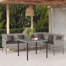 Gartensofa in L-Form mit Kissen Grau Poly Rattan vidaXL