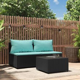 3-tlg. Garten-Lounge-Set,Gartenmöbel-Set mit Kissen Schwarz Poly Rattan vidaXL