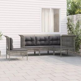 Bonnevie - 5-tlg. Garten-Lounge-Set,Gartenmöbel-Set mit Kissen Grau Poly Rattan vidaXL