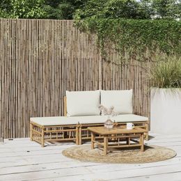 4-tlg. Garten-Lounge-Set,Gartenmöbel-Set mit Cremeweißen Kissen Bambus vidaXL
