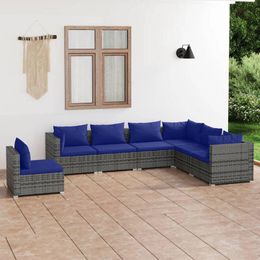 7-tlg. Garten-Lounge-Set,Gartenmöbel-Set mit Kissen Poly Rattan Grau vidaXL