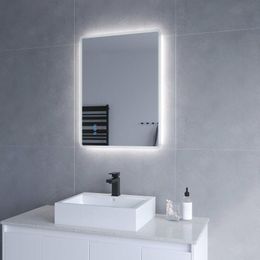 Badspiegel Beleuchtet LED Badezimmerspiegel 80x60cm BORAS Typ C Touch Sensor Dimmbar Antibeschlag Kaltweiß 6400K Warmweiß 3000K AQUABATOS