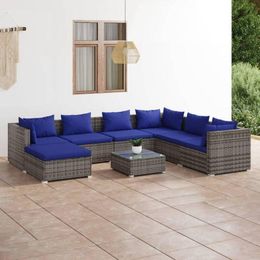 8-tlg. Garten-Lounge-Set,Gartenmöbel-Set mit Kissen Poly Rattan Grau vidaXL