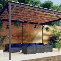 Bonnevie - 10-tlg. Garten-Lounge-Set,Gartenmöbel-Set mit Kissen Grau Poly Rattan vidaXL