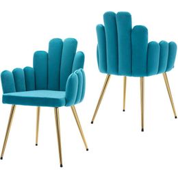 2er Set Esszimmerstühle Samt Polsterstuhl mit Metallbeine Küchenstuhl mit Rückenlehne für Esszimmer, Blau