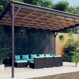 10-tlg. Garten-Lounge-Set,Gartenmöbel-Set mit Kissen Schwarz Poly Rattan vidaXL