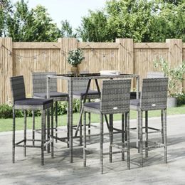 7-tlg. Gartenbar-Set,Gartenmöbel Set mit Kissen Grau Poly Rattan vidaXL