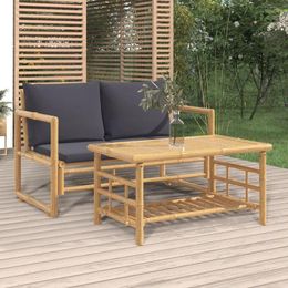 Bonnevie - 2-tlg. Garten-Lounge-Set,Gartenmöbel-Set mit Dunkelgrauen Kissen Bambus vidaXL