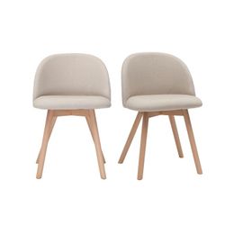 Miliboo Skandinavische Stühle mit naturfarbenem Stoff und massivem Buchenholz (2er-Set) CELESTE - Natur