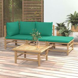 Bonnevie - 4-tlg. Garten-Lounge-Set,Gartenmöbel-Set mit Grünen Kissen Bambus vidaXL