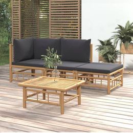 4-tlg. Garten-Lounge-Set,Gartenmöbel-Set mit Dunkelgrauen Kissen Bambus vidaXL