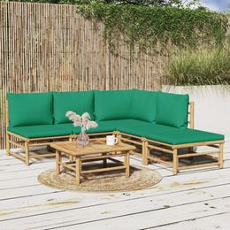 6-tlg. Garten-Lounge-Set,Gartenmöbel-Set mit Grünen Kissen Bambus vidaXL
