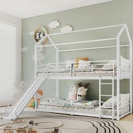 Kinder-Etagenbett mit Treppe, rechtwinkliger Leiter und Rutsche, weiß, 90x200cm