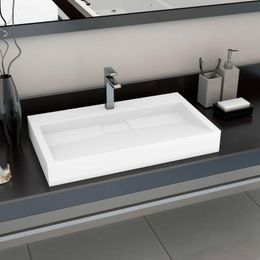 MAISONCHIC Waschbecken Aufsatzwaschtisch Waschschale für Badezimmer 80 x 46 x 11 cm Mineralguss/Marmorguss Weiß DE62659